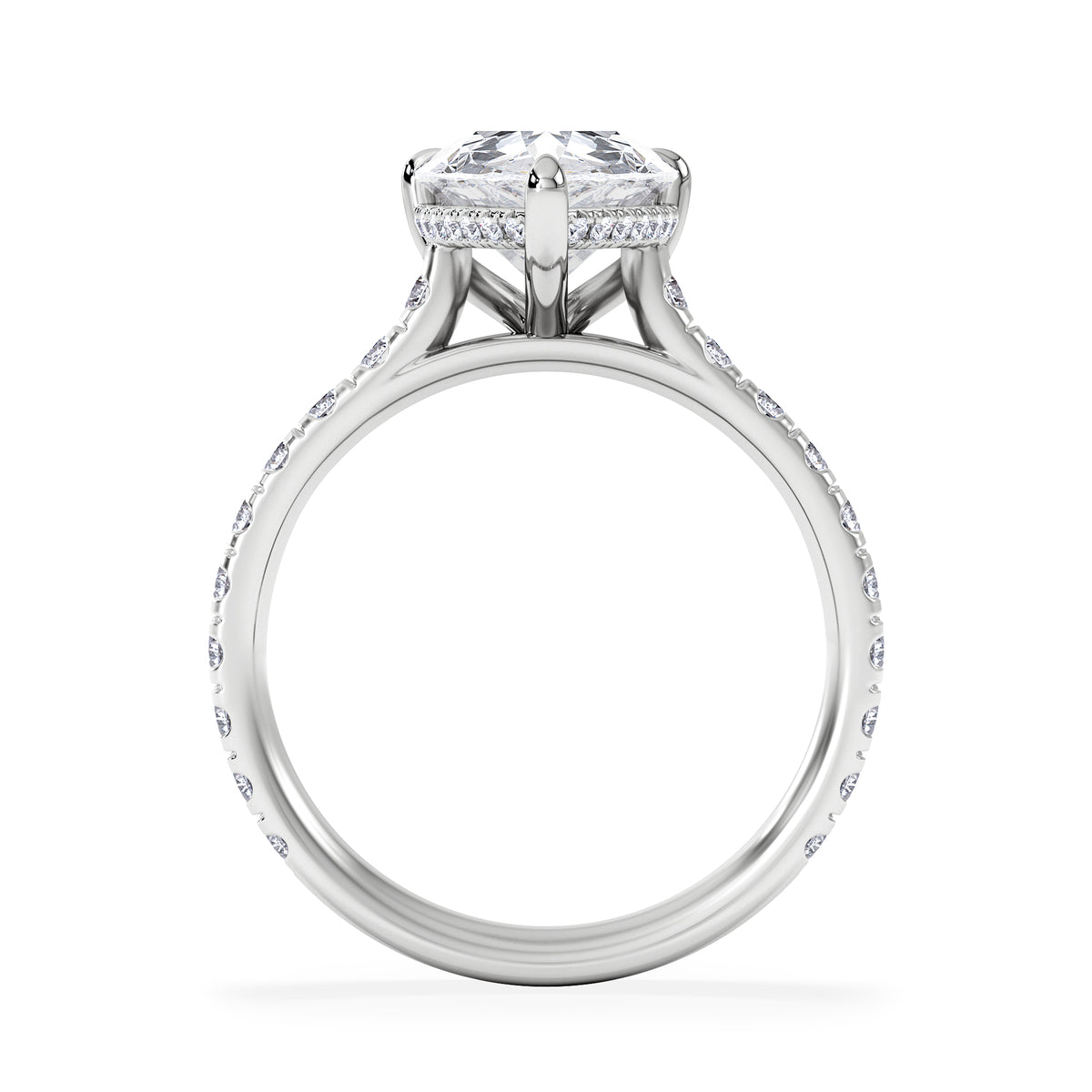 Amora Pear 3.36ct Hidden Halo Lab Diamond Engagement Ring With Side Stones Set in 18K Platinum ...
