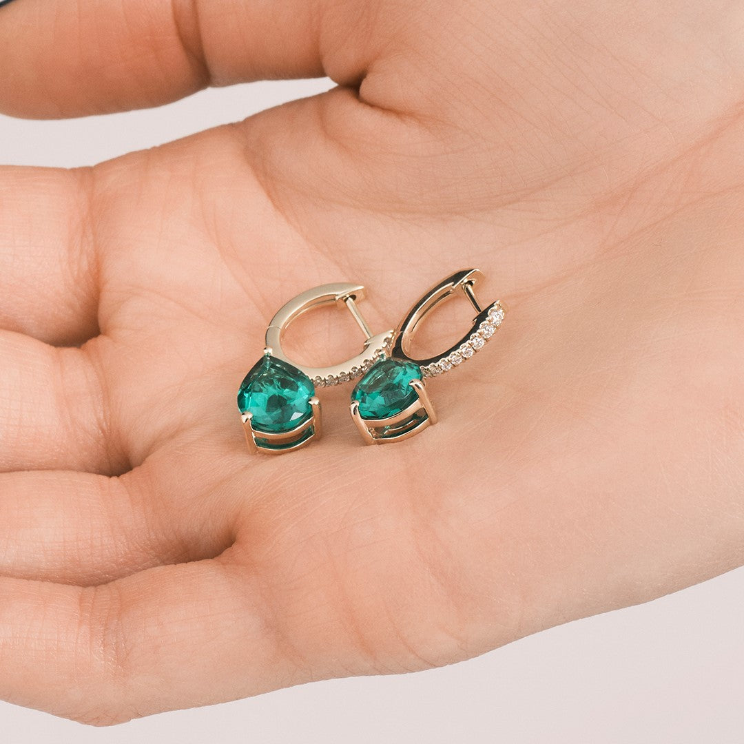 Astra 4.60ct Lab Emerald and Diamond Drop Pear Cut Earrings in 18K Gol ...