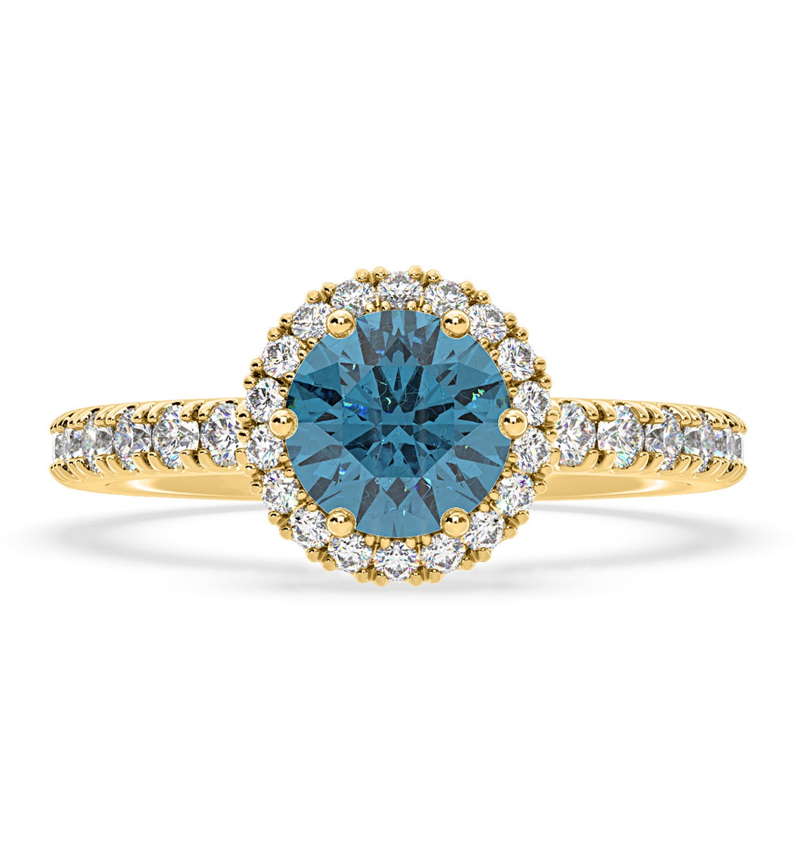 Alessandra Blue Lab Diamond 1.70.ct Halo Ring in 18K Yellow Gold ...