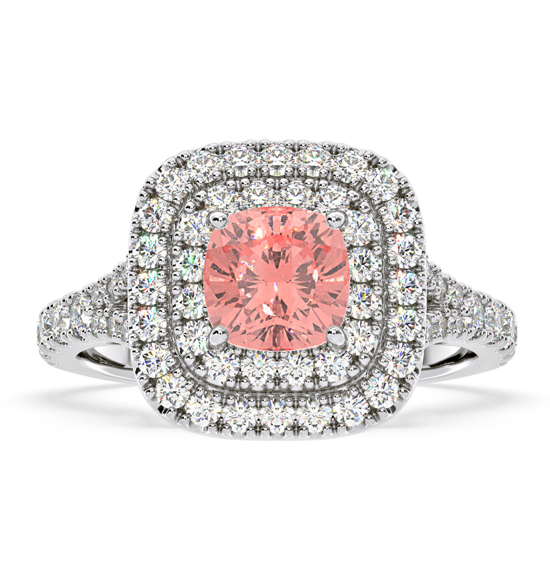 Anastasia Pink Lab Diamond 1.65ct Halo Ring in 18K White Gold - Elara ...
