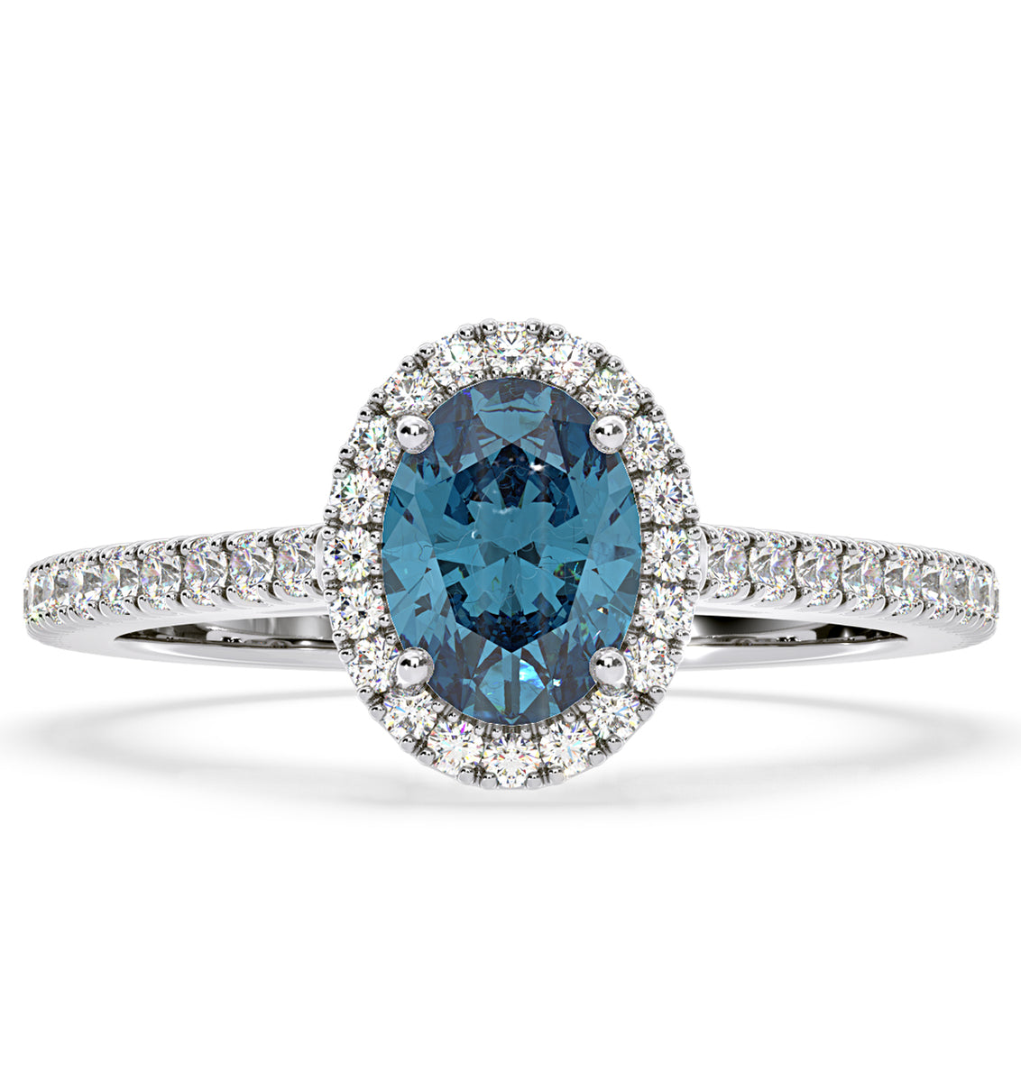 Georgina Blue Lab Diamond Oval Halo 1.60ct Ring in Platinum - Elara ...