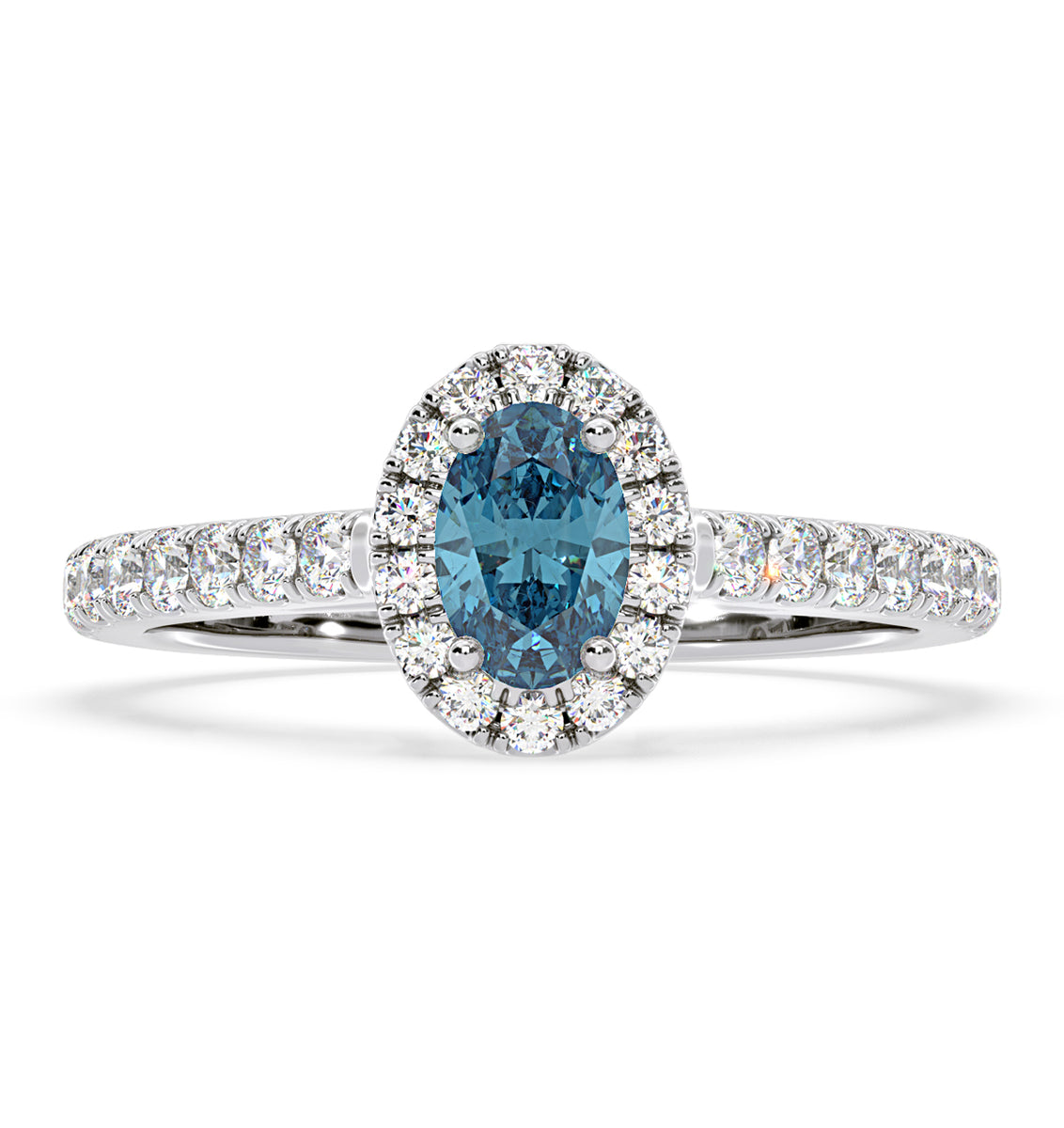 Georgina Blue Lab Diamond Oval Halo 0.90ct Ring in Platinum - Elara ...