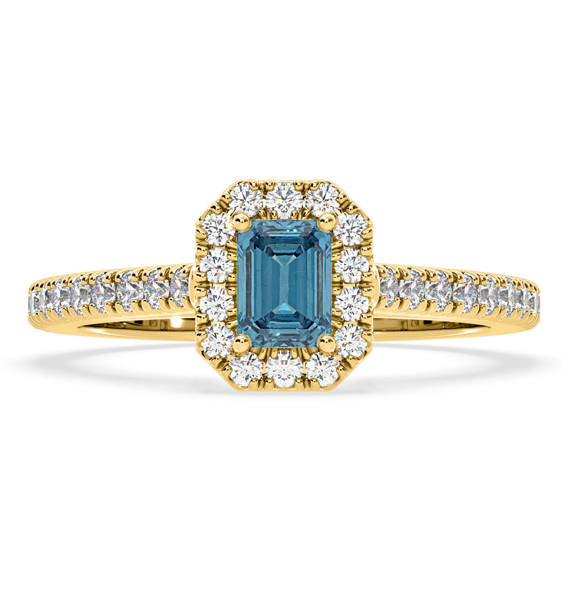 Annabelle Blue Lab Diamond 1.00ct Emerald Cut Halo Ring in 18K Yellow ...