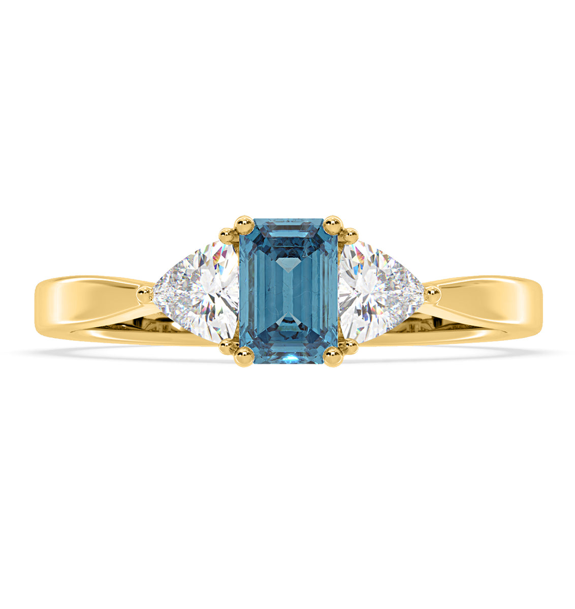 Aurora Blue Lab Diamond Emerald Cut and Trillion 1.00ct Ring in 18K ...