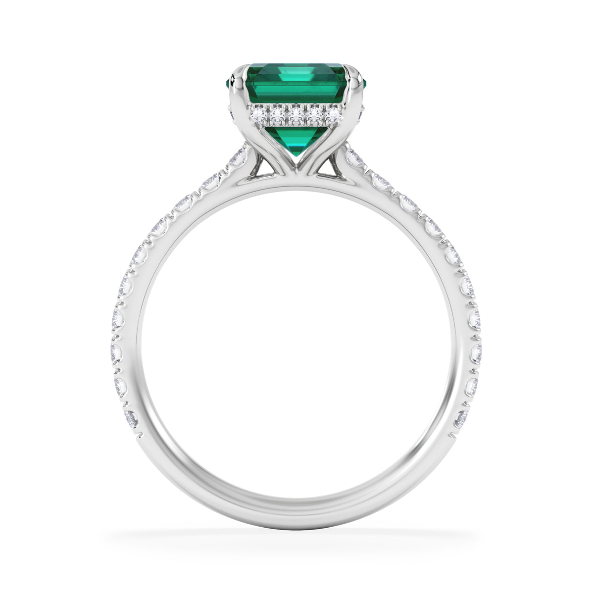 Amora Gem 2.50ct Emerald Cut Lab Emerald Hidden Halo Engagement Ring w ...