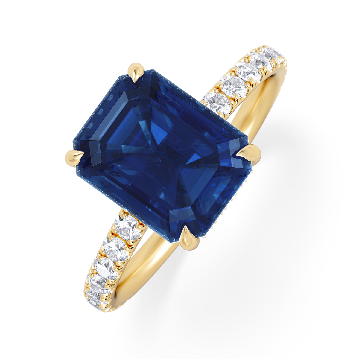 Amora Gem 2.50ct Emerald Cut Lab Sapphire Hidden Halo Engagement Ring ...