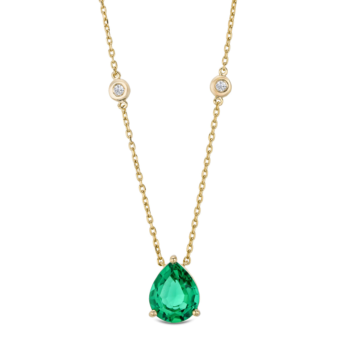 Astra 2.40ct Lab Emerald and Diamond Solitaire Pear Cut Necklace in 18 ...