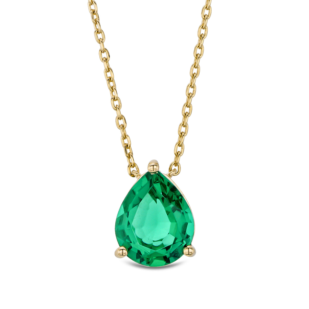 Astra 2.40ct Lab Emerald and Diamond Solitaire Pear Cut Necklace in 18 ...