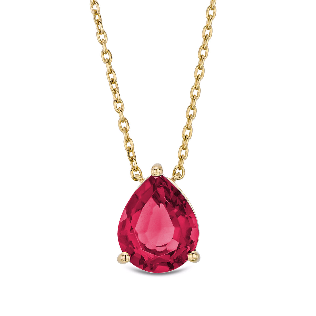 Astra 3.50ct Lab Ruby and Diamond Solitaire Pear Cut Necklace in 18K ...