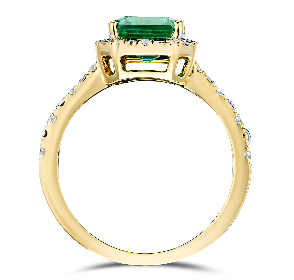 Astra 1.50ct Lab Emerald and Diamond Halo Shoulder Set Octagon Cut Ring ...